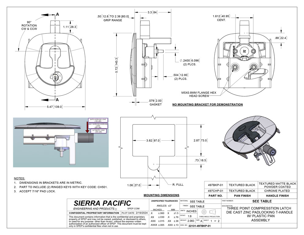 497BKP-01 MULTI POINT PADLOCKABLE COMPRESSION FOLDING T-HANDLE, 3-POINT ...
