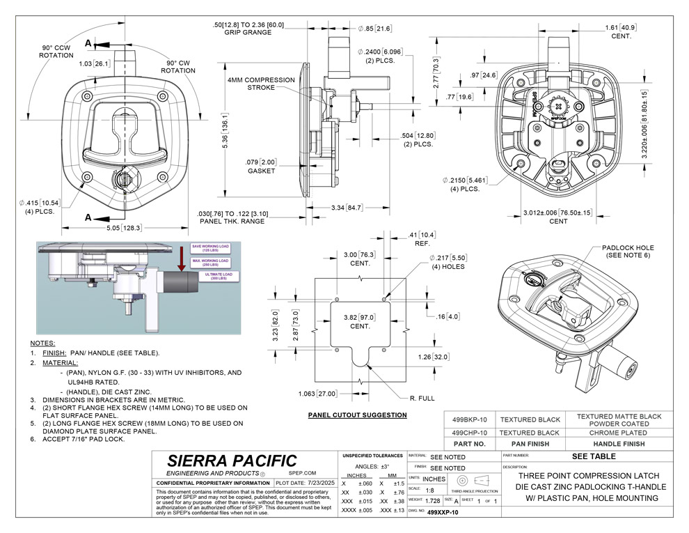 499CHP-10 COMPRESSION FOLDING T-HANDLE, 3-POINT, CONCEALED LOCK ...