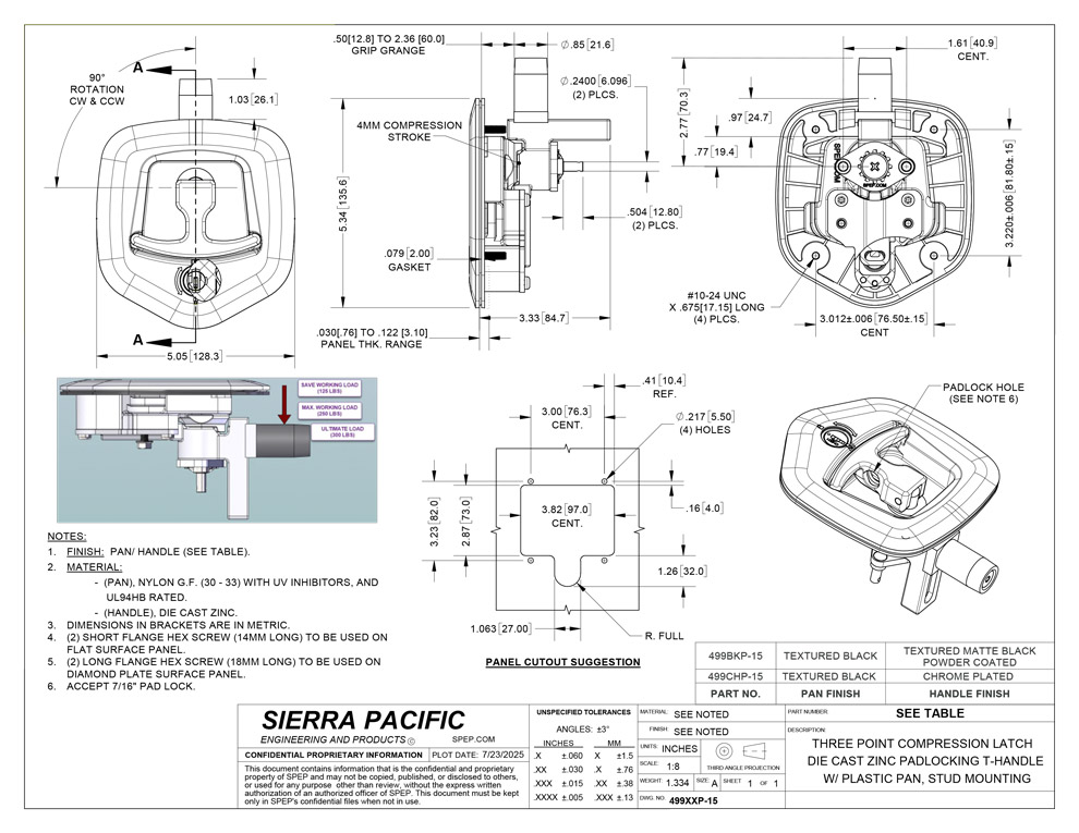 499CHP-15 COMPRESSION FOLDING T-HANDLE, 3-POINT, CONCEALED LOCK ...